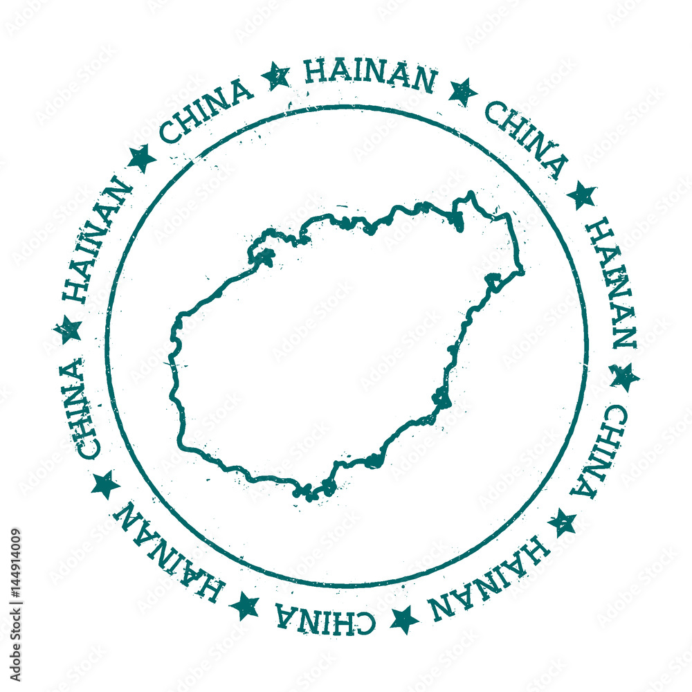 Hainan vector map. Distressed travel stamp with text wrapped around a ...