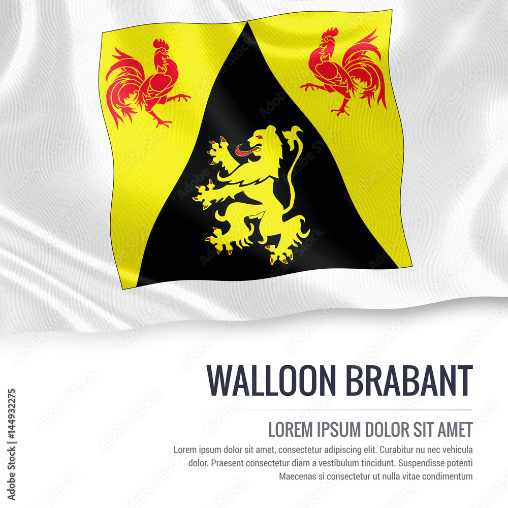 Flag of Belgian state Walloon Brabant waving on an isolated white ...