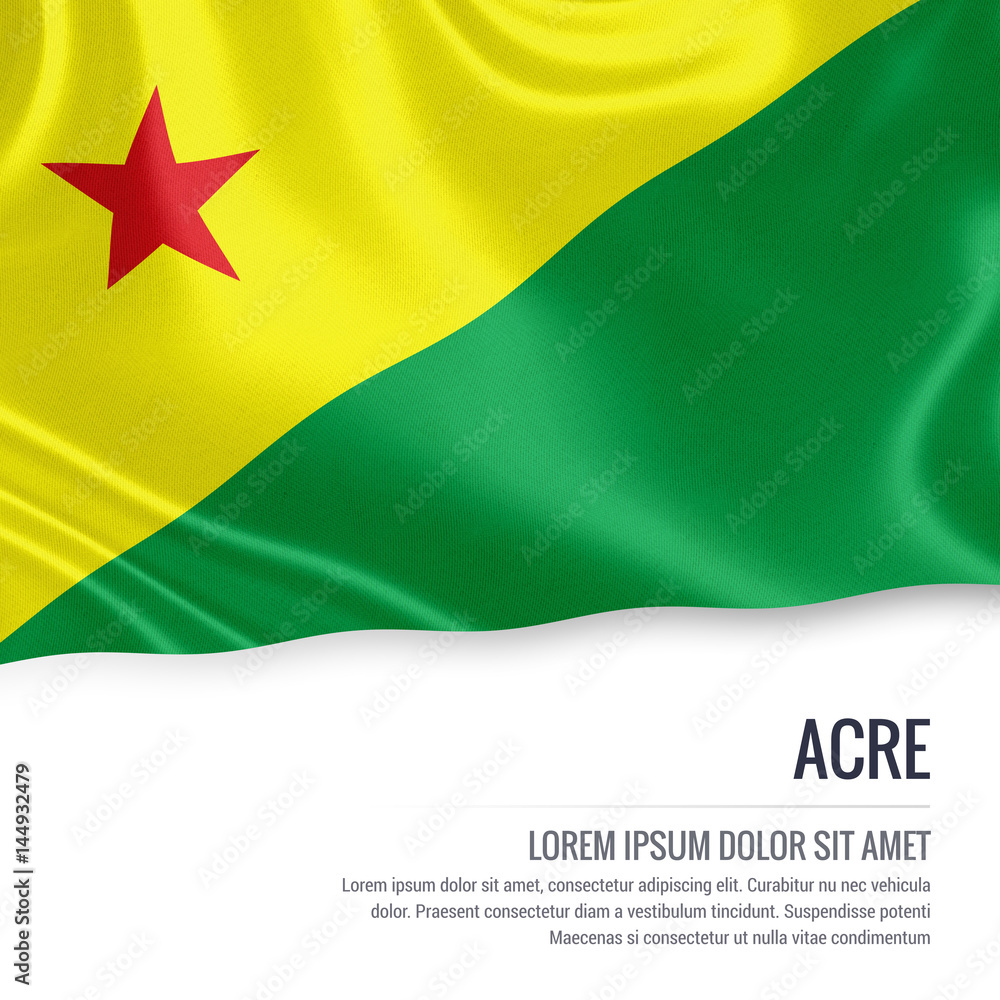 Flag of Brazilian state Acre waving on an isolated white background ...