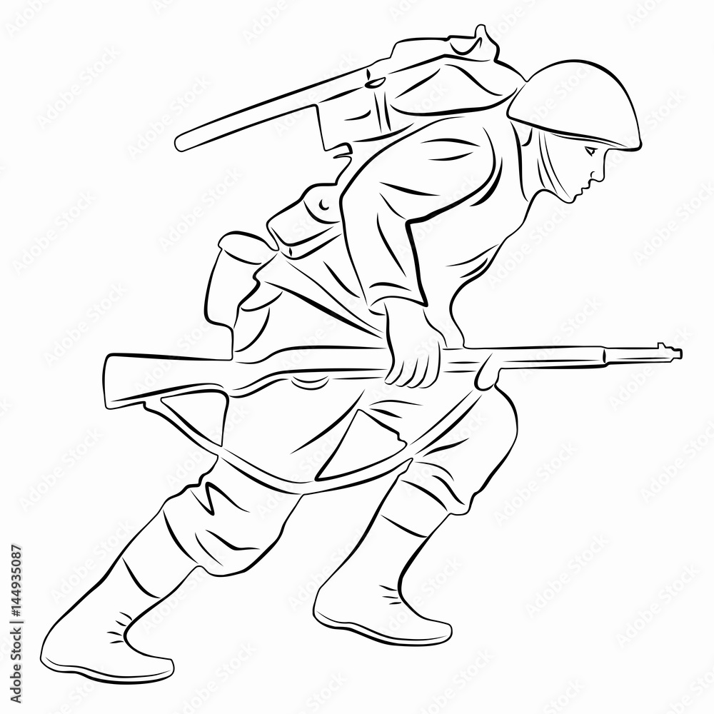 illustration of a running soldier, vector draw Stock Vector | Adobe Stock