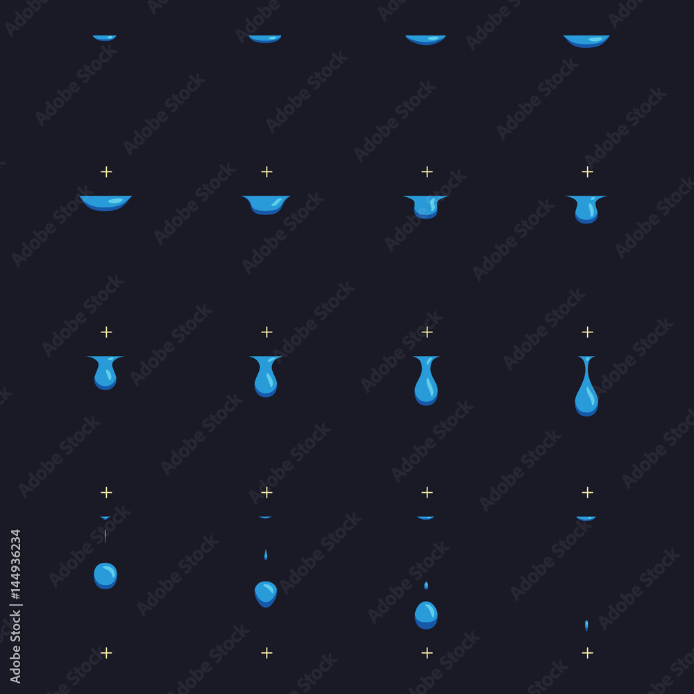 Falling water drops vector animation frames Stock Vector | Adobe Stock
