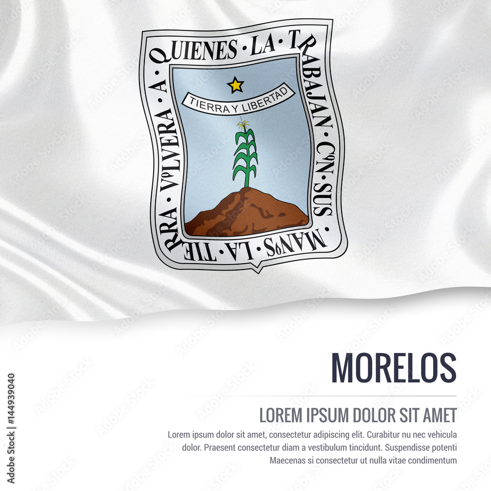 Flag of Mexican state Morelos waving on an isolated white background ...