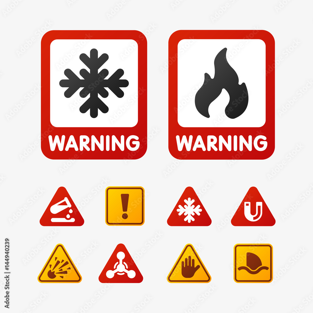 Prohibition signs set oil industry production vector yellow red warning ...