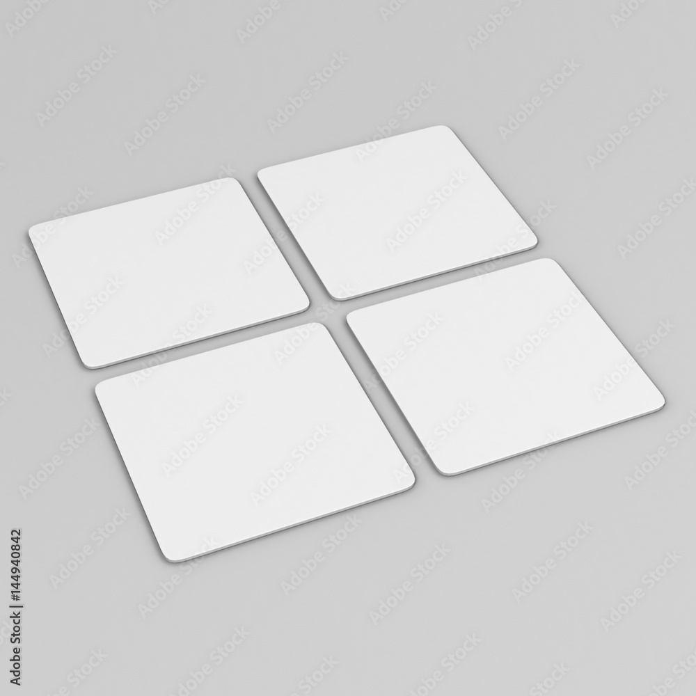 White Square coaster with rounded corner on isolated background, 3D ...