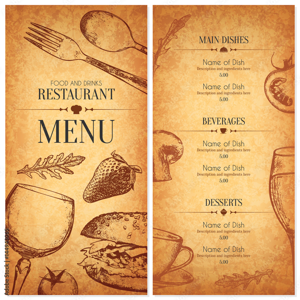 Vecteur Stock Restaurant menu design. Vector menu brochure template for ...