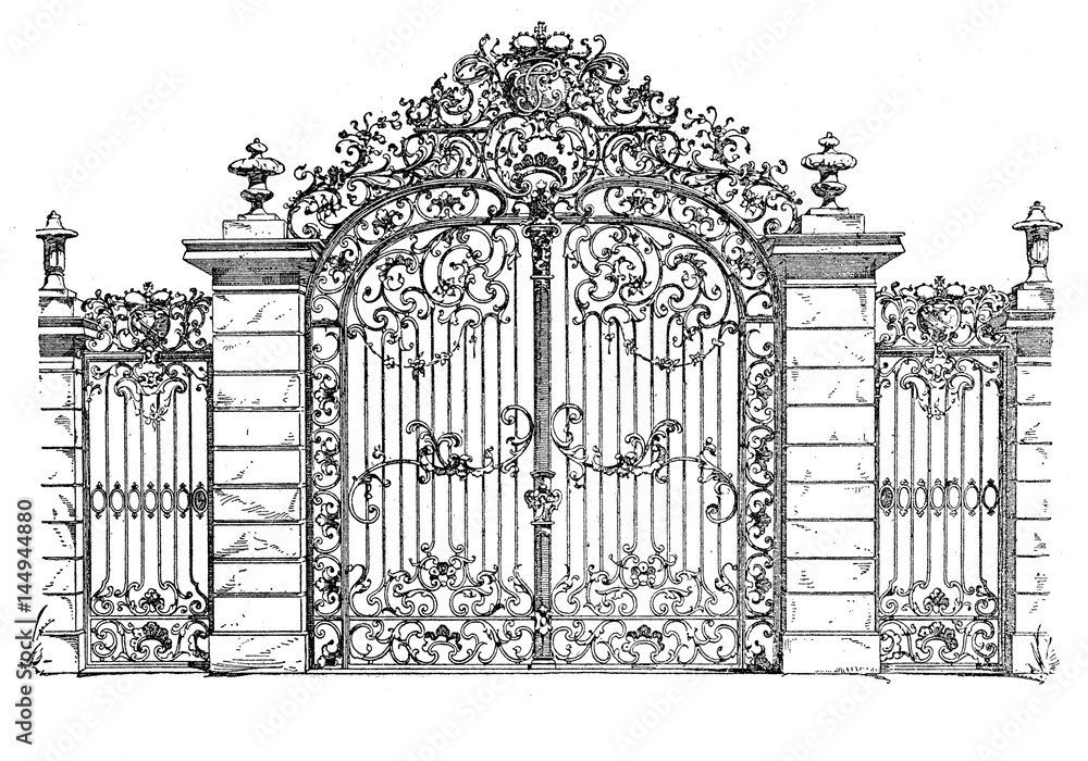 Baroque iron gate to the palace gardens in Karlsruhe, from XVII century ...