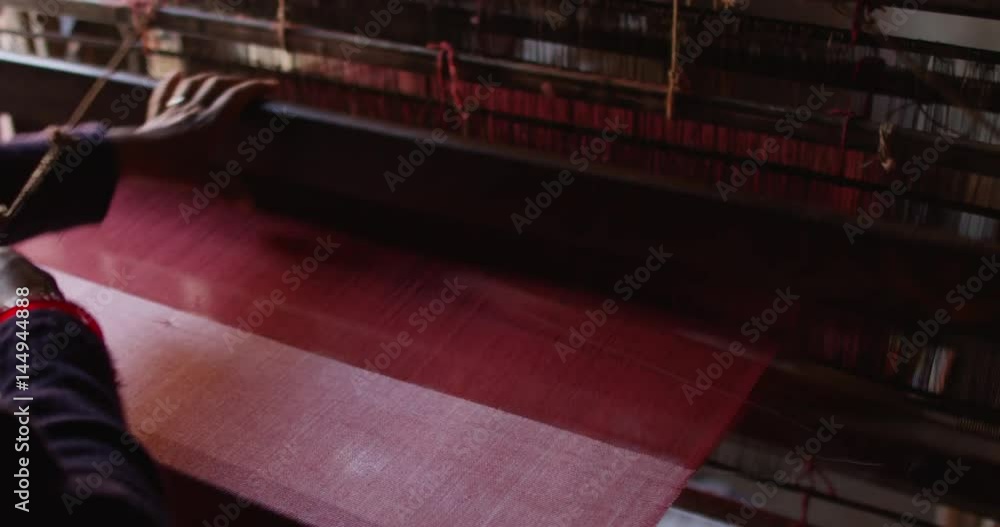 Nepali women makes a Pashmina Shawl the traditional way in Bhaktapur ...