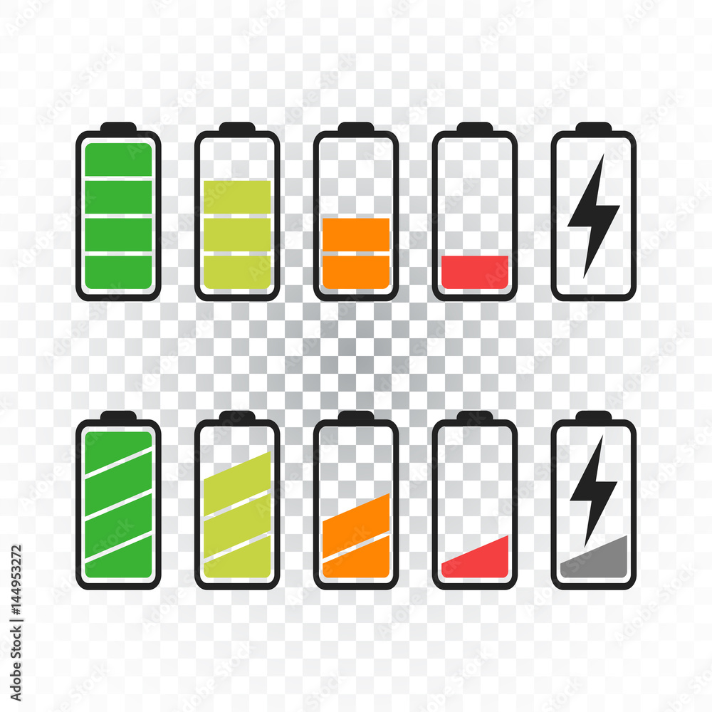 Battery icon vector set on isolated background. Symbols of battery ...