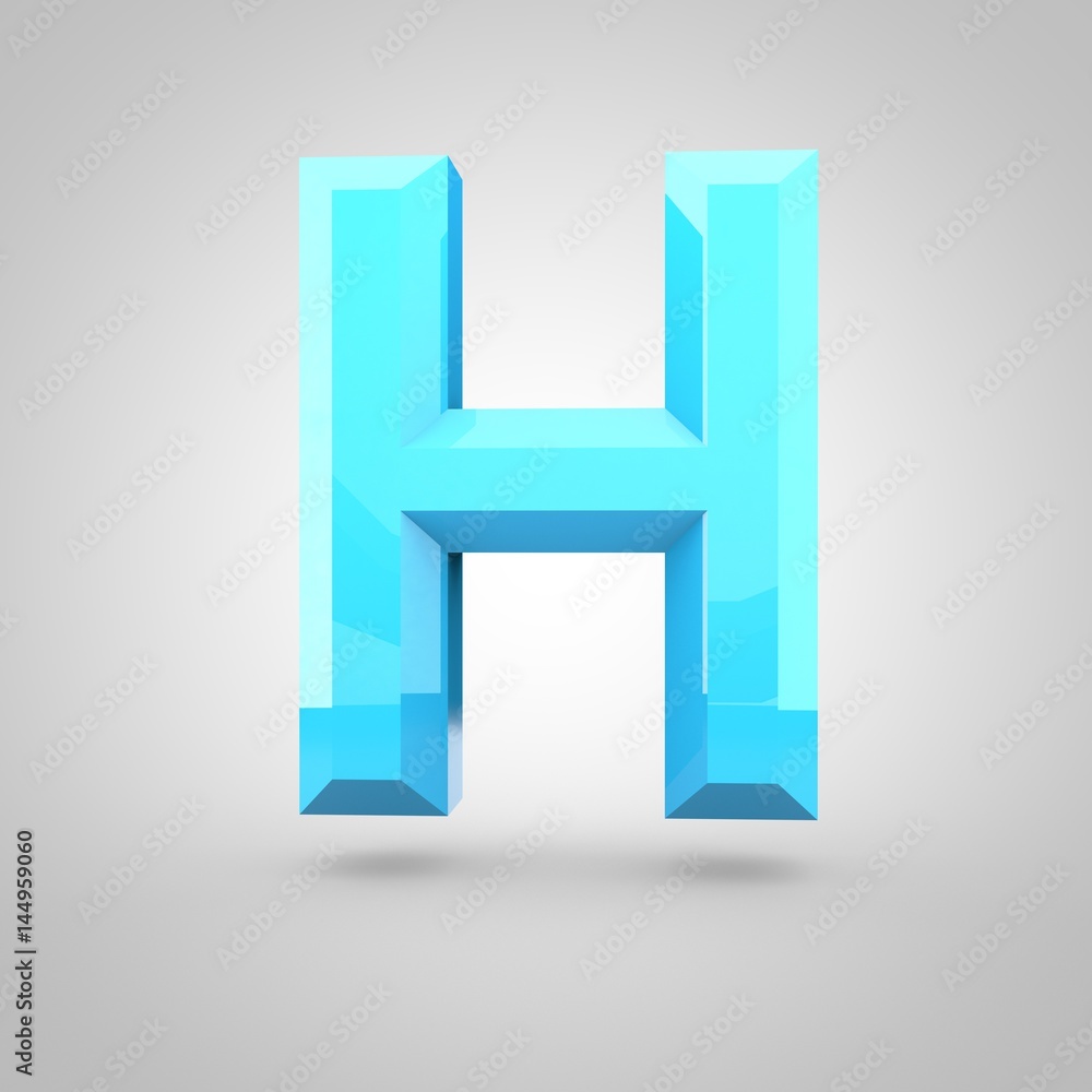 Blue low poly alphabet letter H uppercase isolated on white background ...
