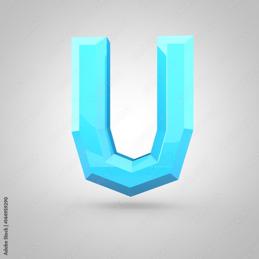 Blue low poly alphabet letter U uppercase isolated on white background ...