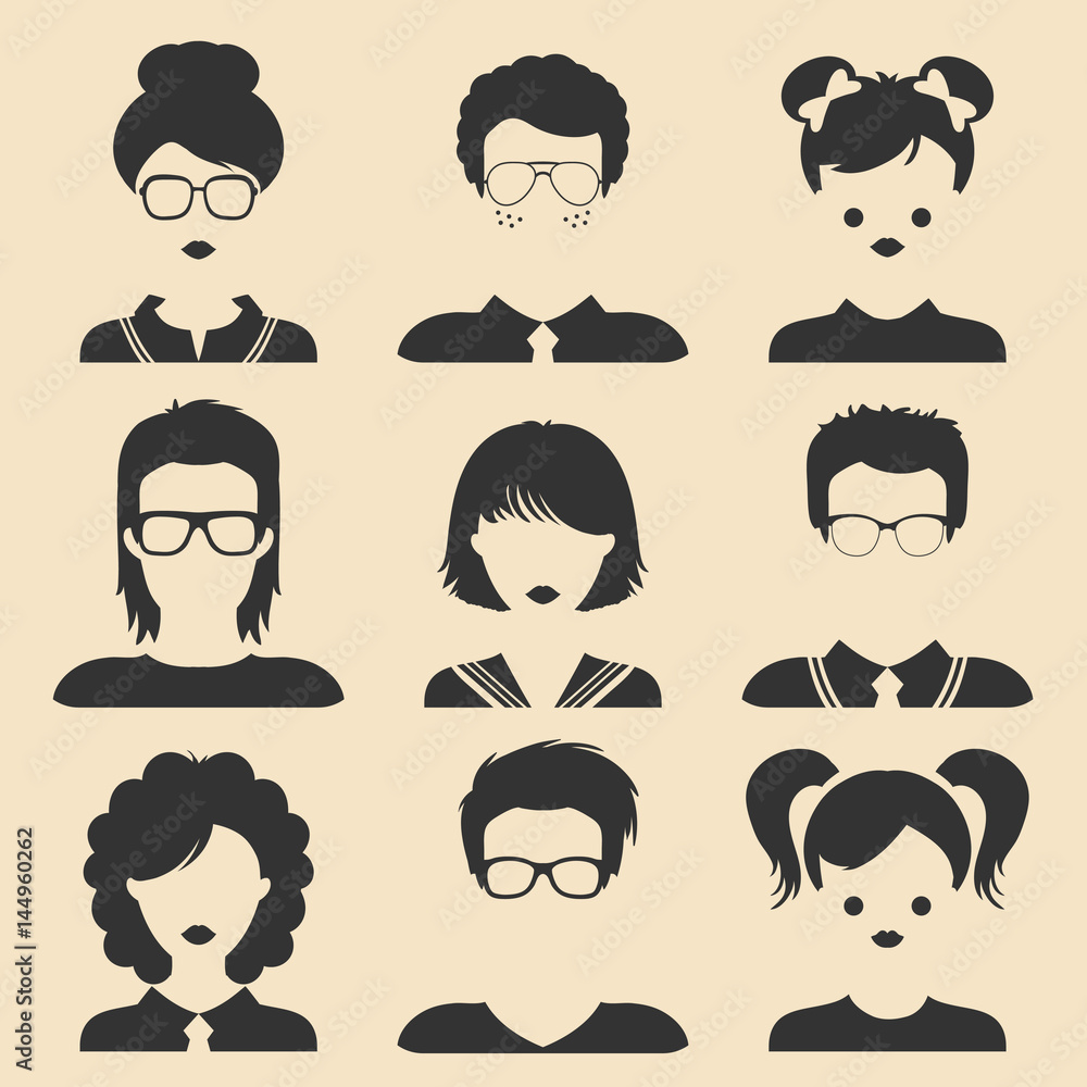 Vector set of different male and female children icons in trendy flat ...