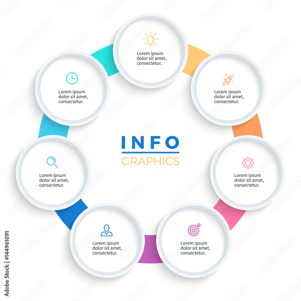 Vector pie chart. Presentation template with 7 steps, options, sections ...