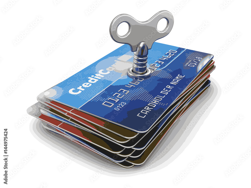 Credit Cards with winding key. Image with clipping path Stock Vector ...