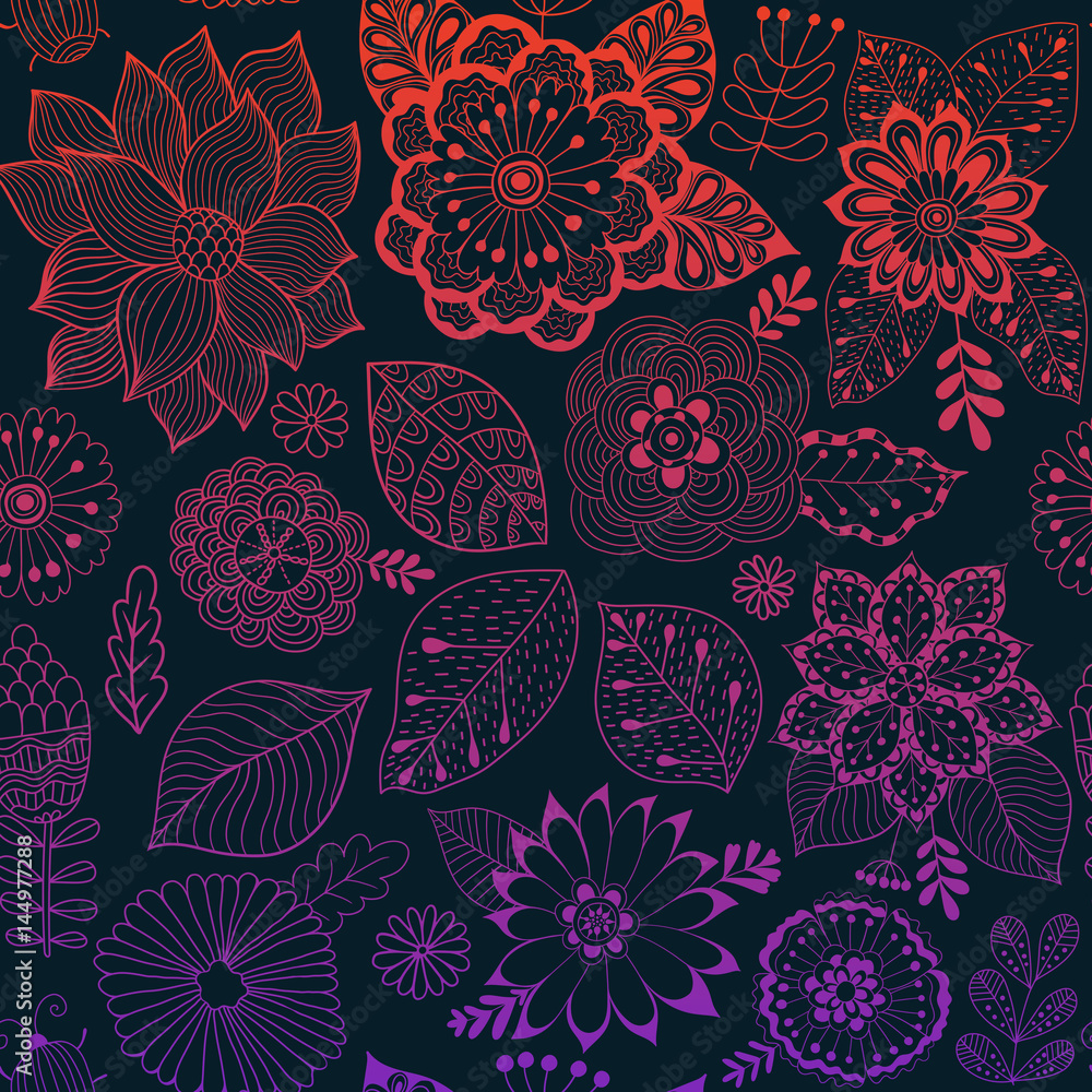 Vector flower pattern. Colorful seamless botanic texture, detailed ...