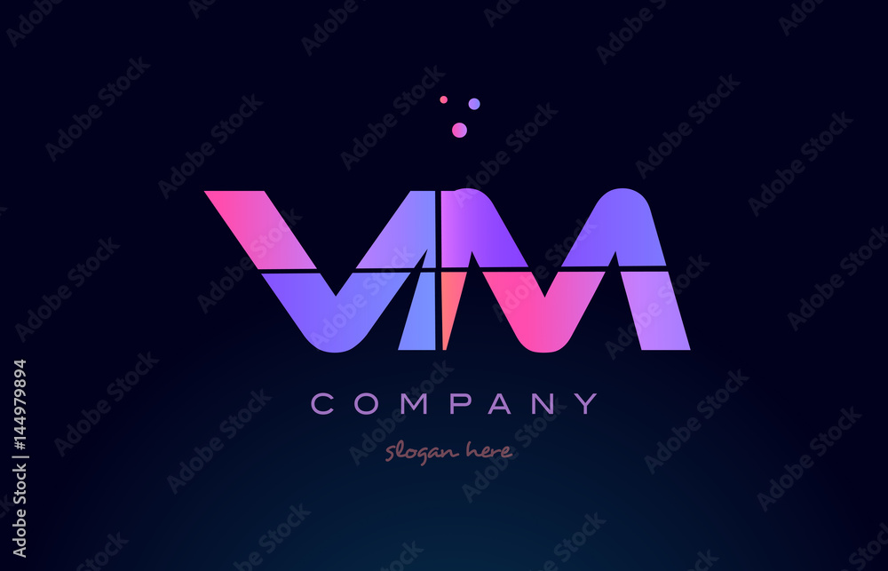 vm v m creative blue pink purple alphabet letter logo icon design Stock ...