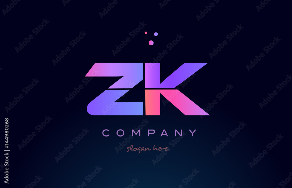 zk z k creative blue pink purple alphabet letter logo icon design Stock ...