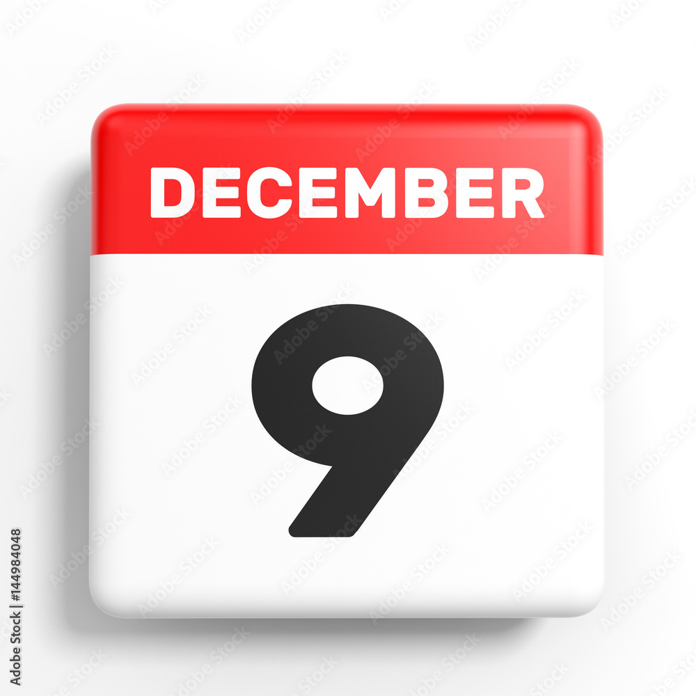 December 9. Calendar on white background. Stock Illustration | Adobe Stock