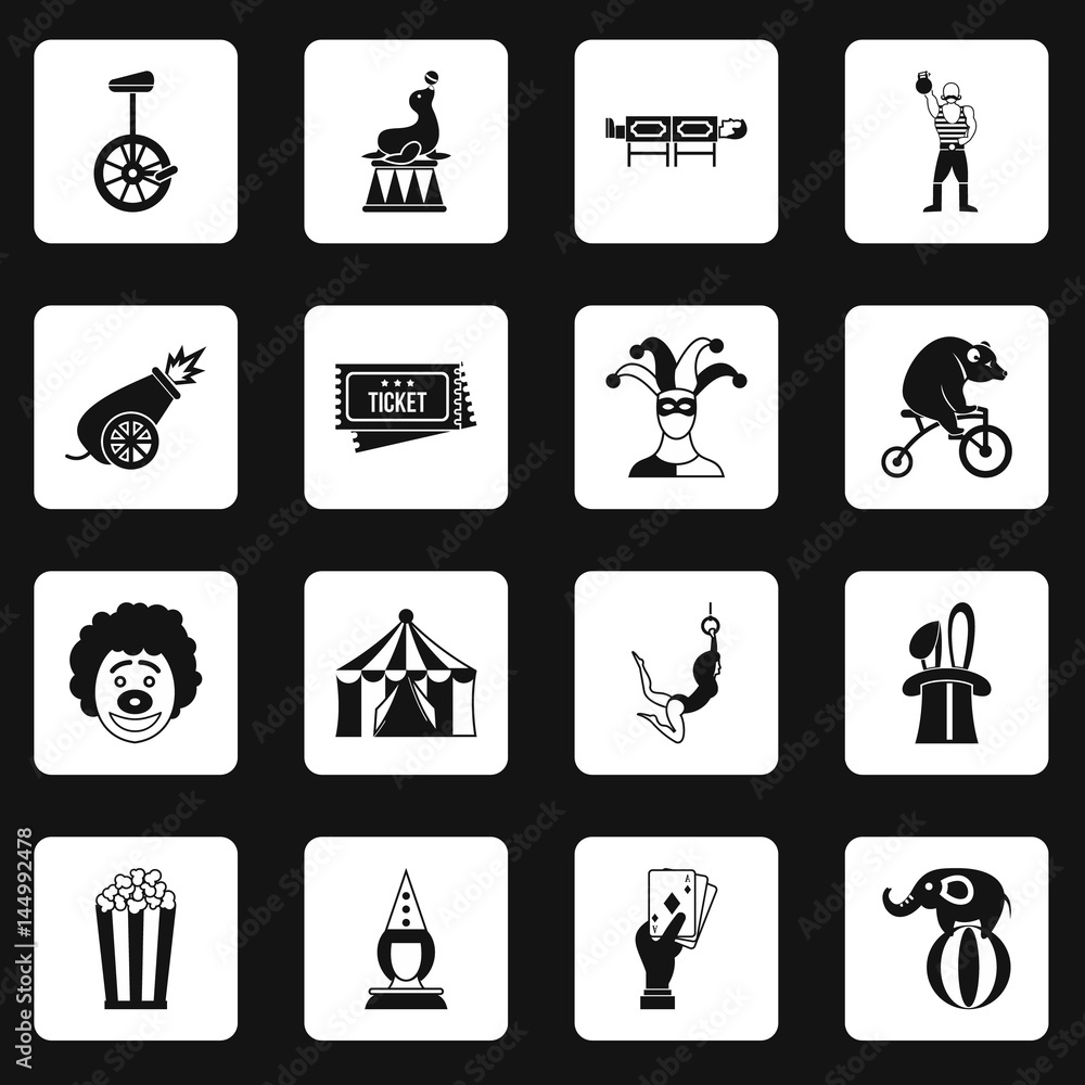 Circus entertainment icons set squares vector Stock Vector | Adobe Stock