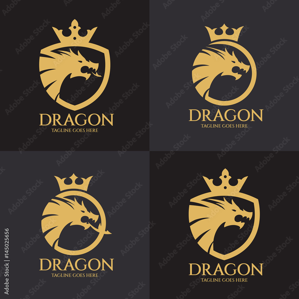 Dragon shield logo design template. Dragon head logo. Vector ...