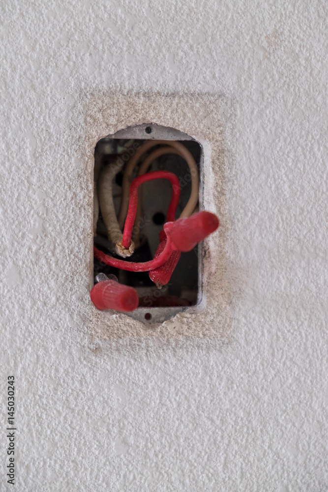 Electrical Junction Box with Exposed Wires Stock Photo | Adobe Stock