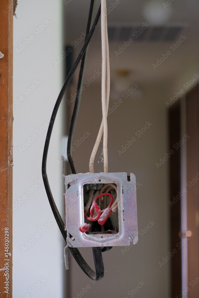 Electrical Junction Box with Exposed Wires Stock Photo | Adobe Stock