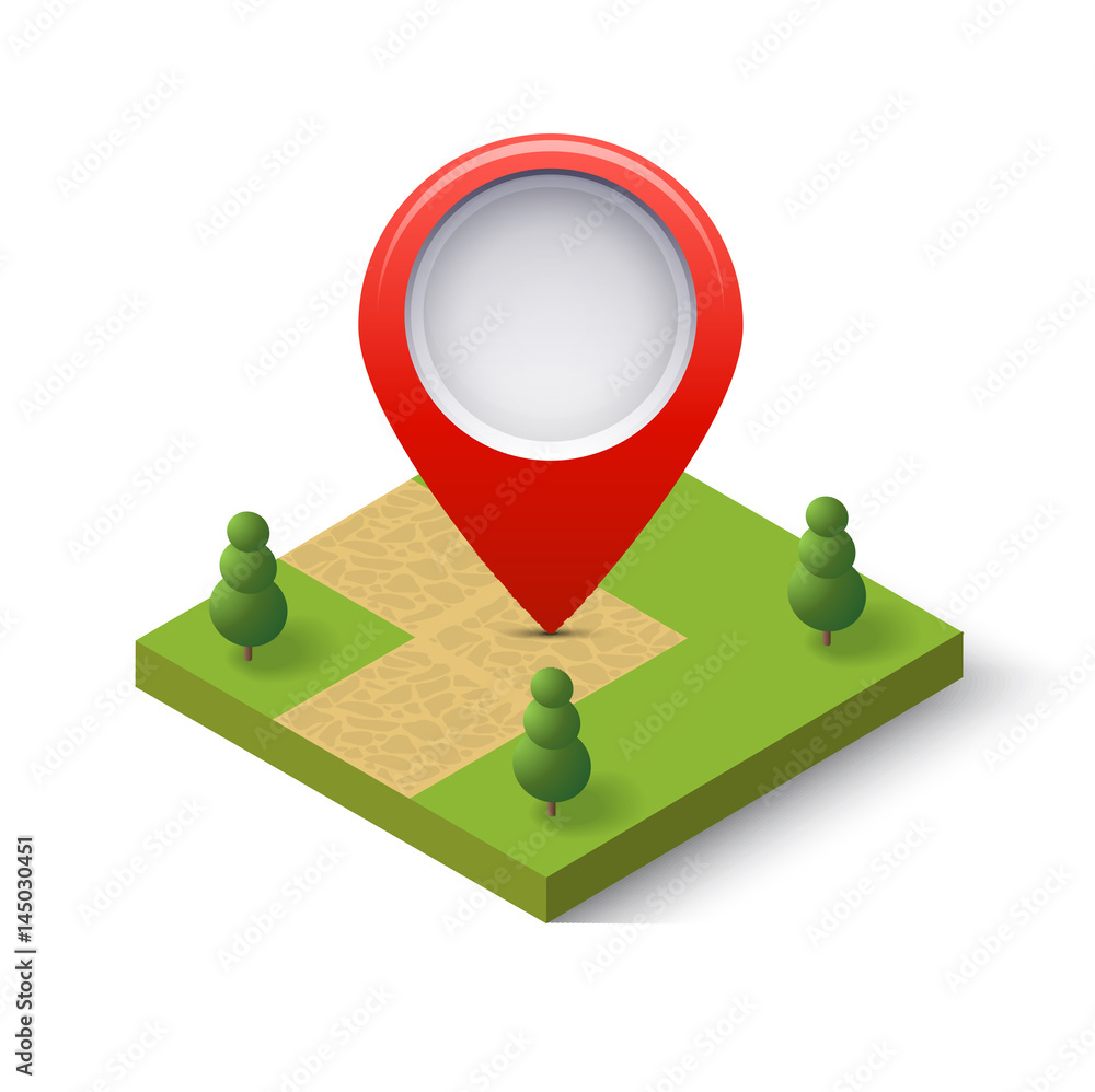 A navigation sign and pin symbol on city urban map indicating the ...