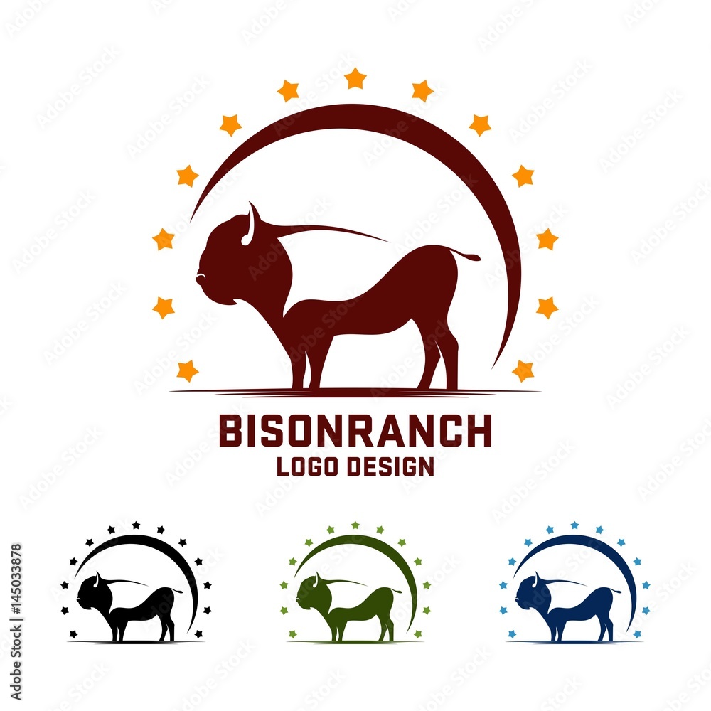 Bison Logo, Bison Ranch Logo, Red Bison Star Design Logo Vector Stock ...
