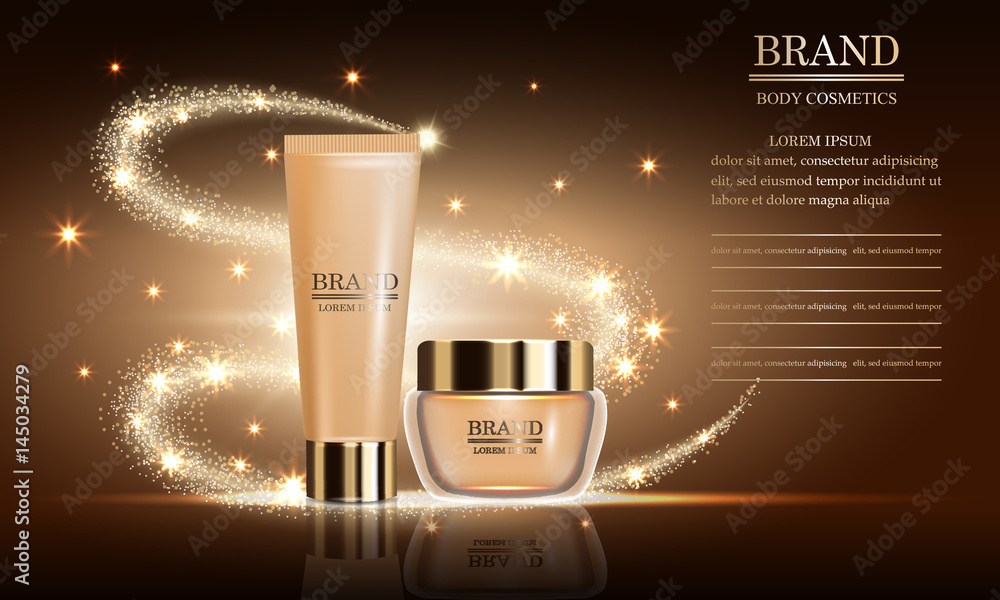Cosmetics luxury beauty series, ads of set premium body cream for skin ...
