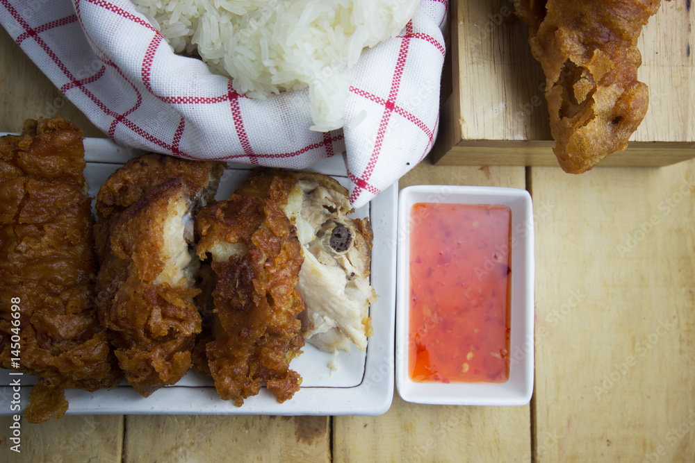 thai style fried chicken,sticky rice Stock Photo | Adobe Stock