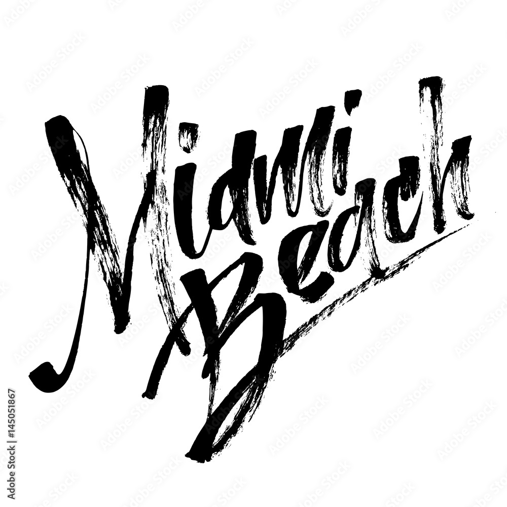 Miami Beach. Modern Calligraphy Hand Lettering for Serigraphy Print ...