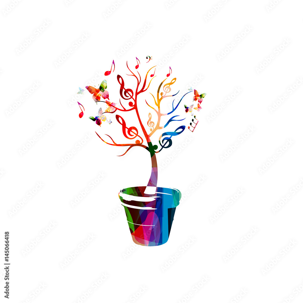 Music tree with notes background. Colorful music notes tree isolated ...