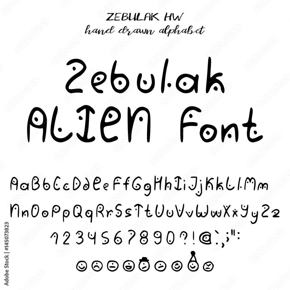 Hand drawn alphabet, written font in style of alien lettering: upper ...