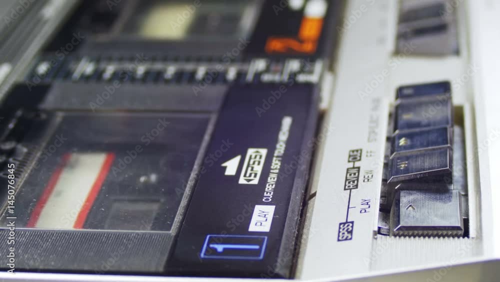 Pushing Play and Stop Button on the Vintage Audio Cassette Player ...