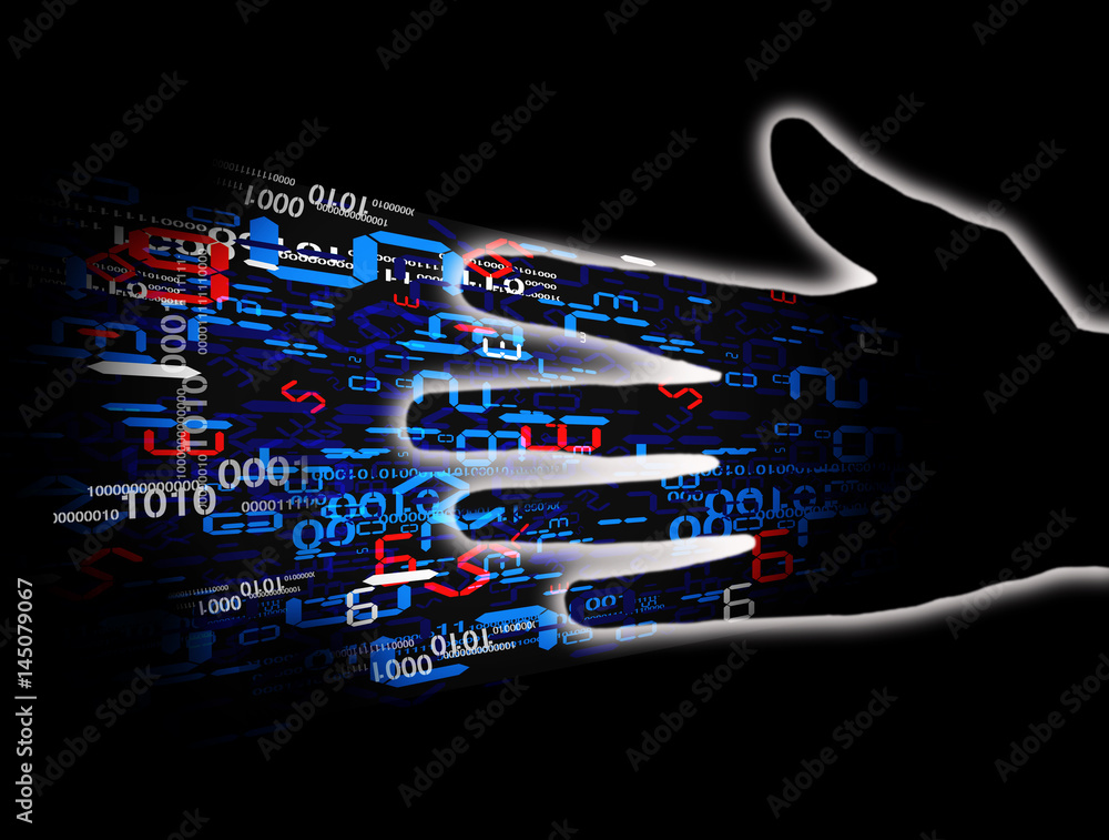 Human hand with digital numbers. Human hand technology symbol with ...