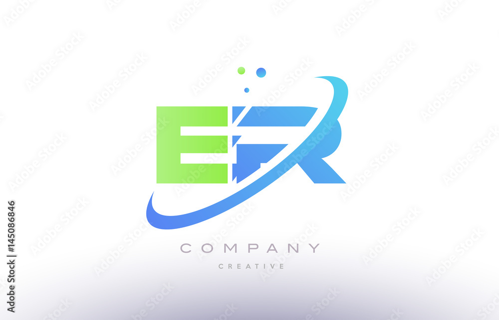 er e r alphabet green blue swoosh letter logo icon design Stock Vector ...
