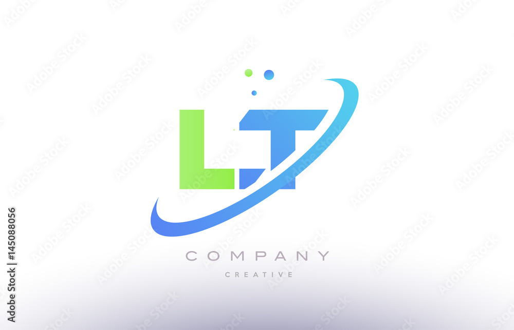 lt l t alphabet green blue swoosh letter logo icon design Stock Vector ...