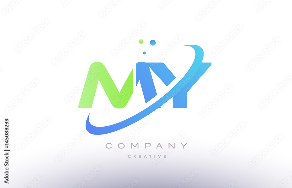 my m y alphabet green blue swoosh letter logo icon design Stock Vector ...