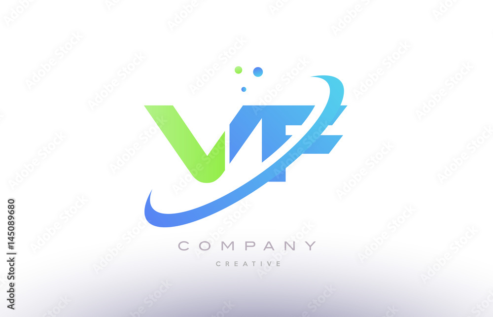 vf v f alphabet green blue swoosh letter logo icon design Stock Vector ...