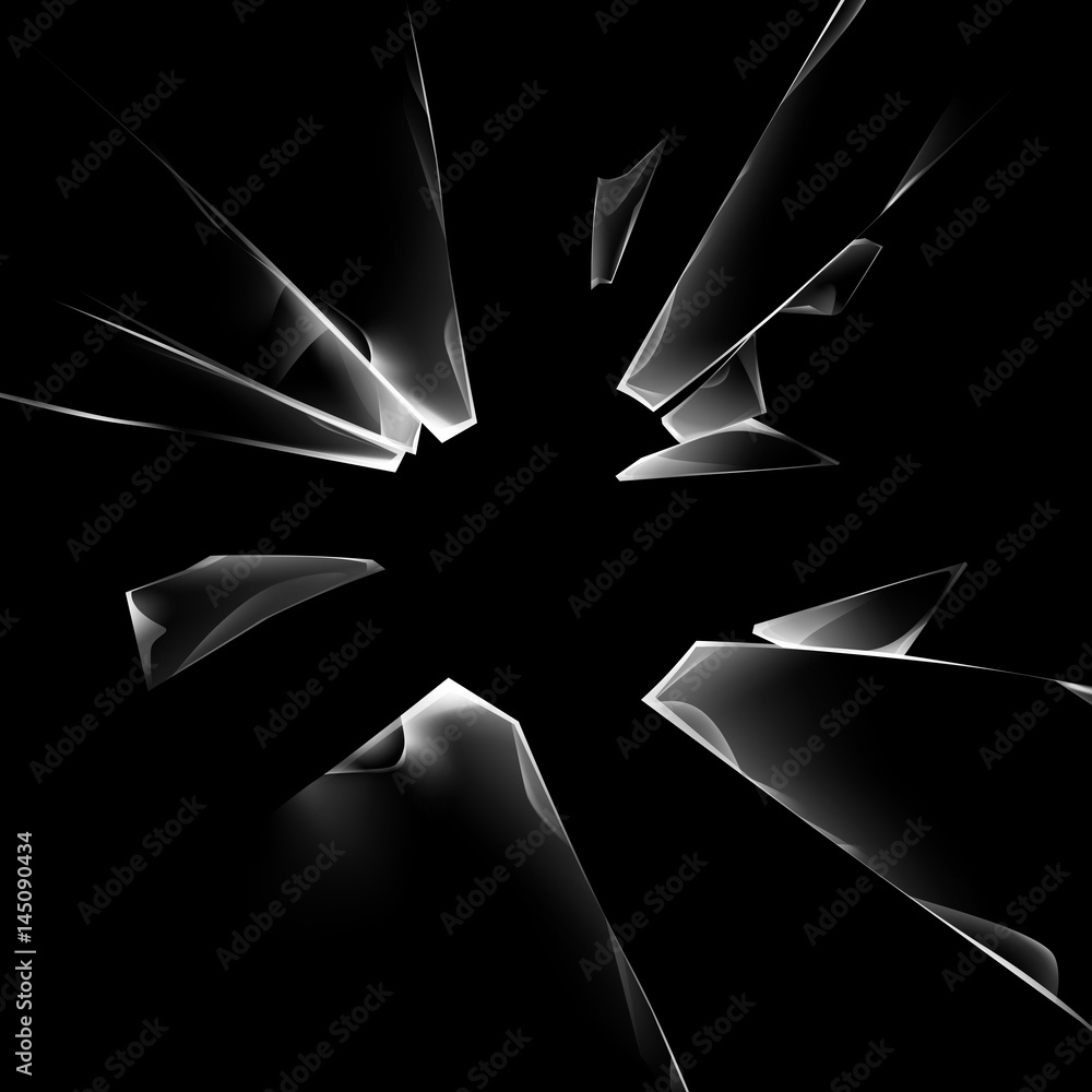 Vector Transparent Broken Shattered Crack Glass Window with Sharp Edges ...