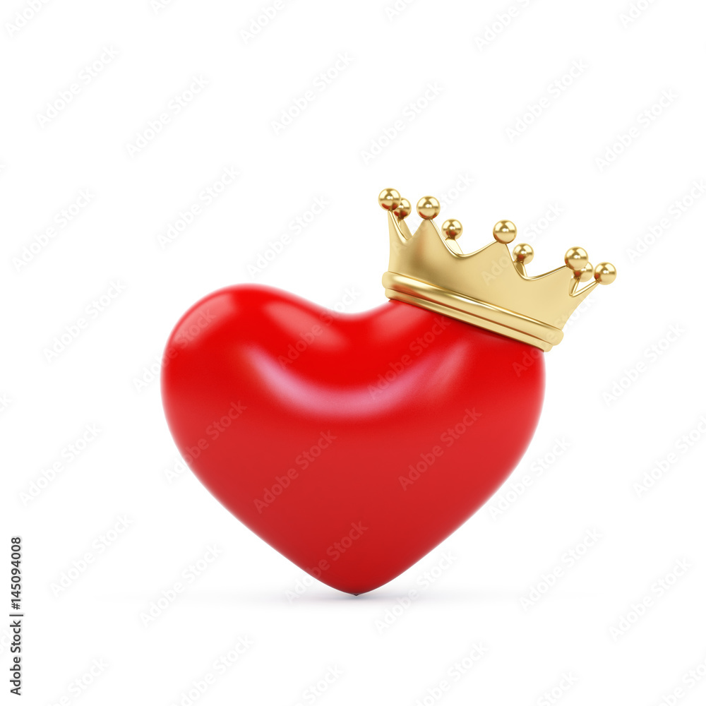 Illustration of a heart symbol wearing a crown, king of hearts concept ...