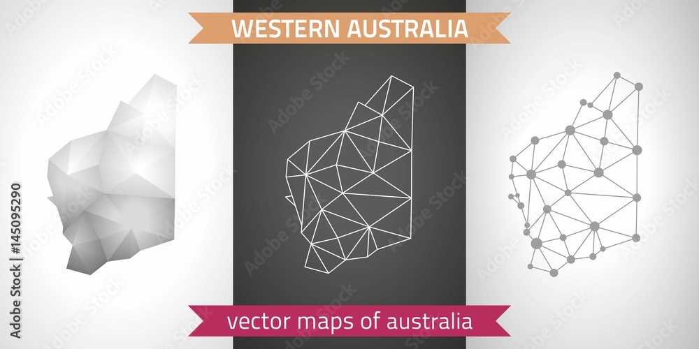 Western Australia collection of vector design modern maps, gray and ...