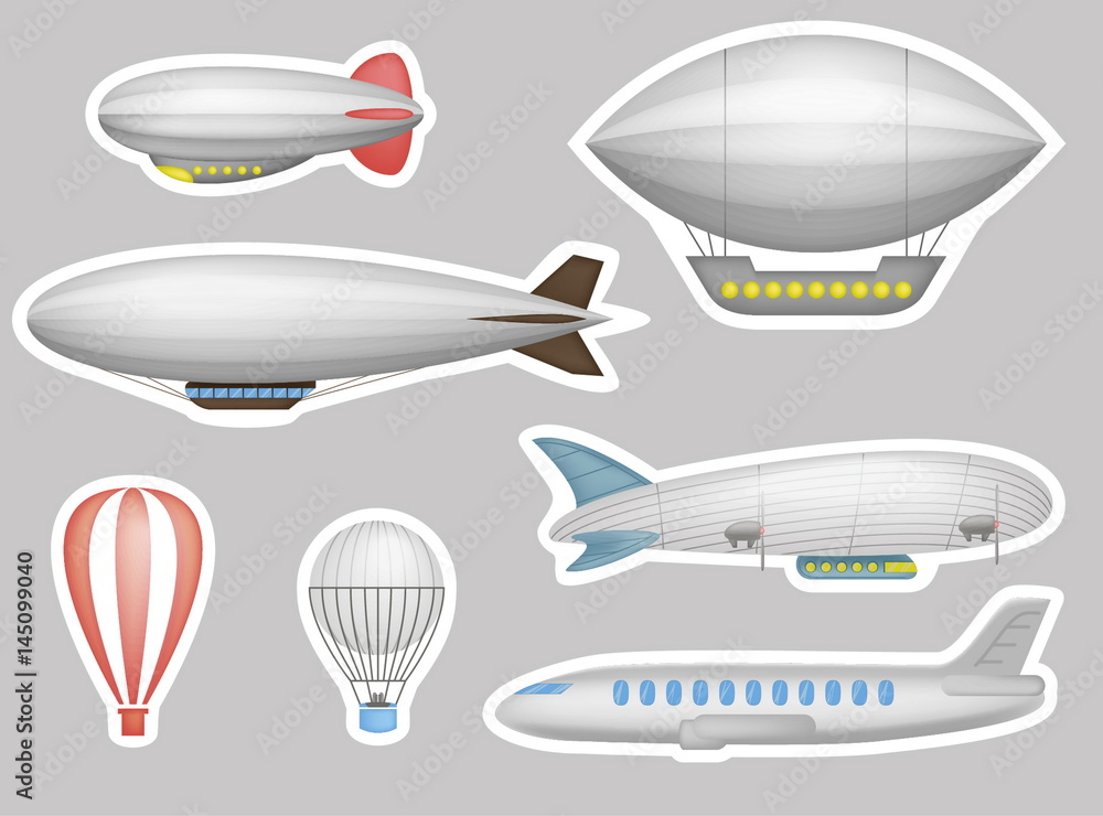 Cartoon balloons, airships and airplanes Stock Vector | Adobe Stock