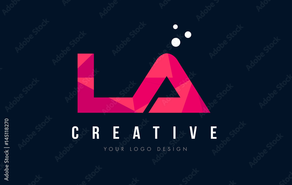 LA L A Letter Logo with Purple Low Poly Pink Triangles Concept Stock ...