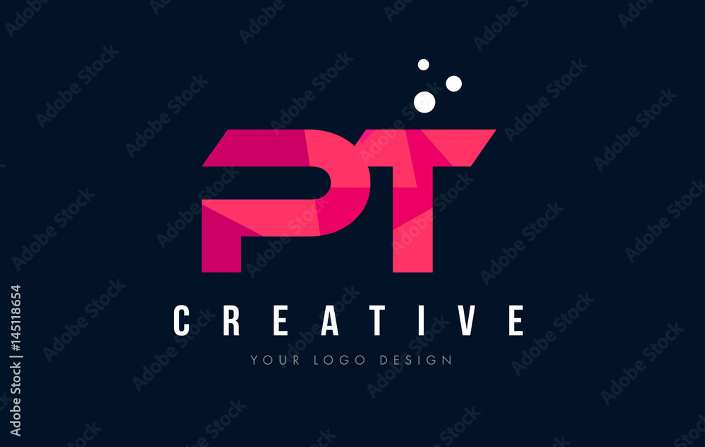PT P T Letter Logo with Purple Low Poly Pink Triangles Concept Stock ...