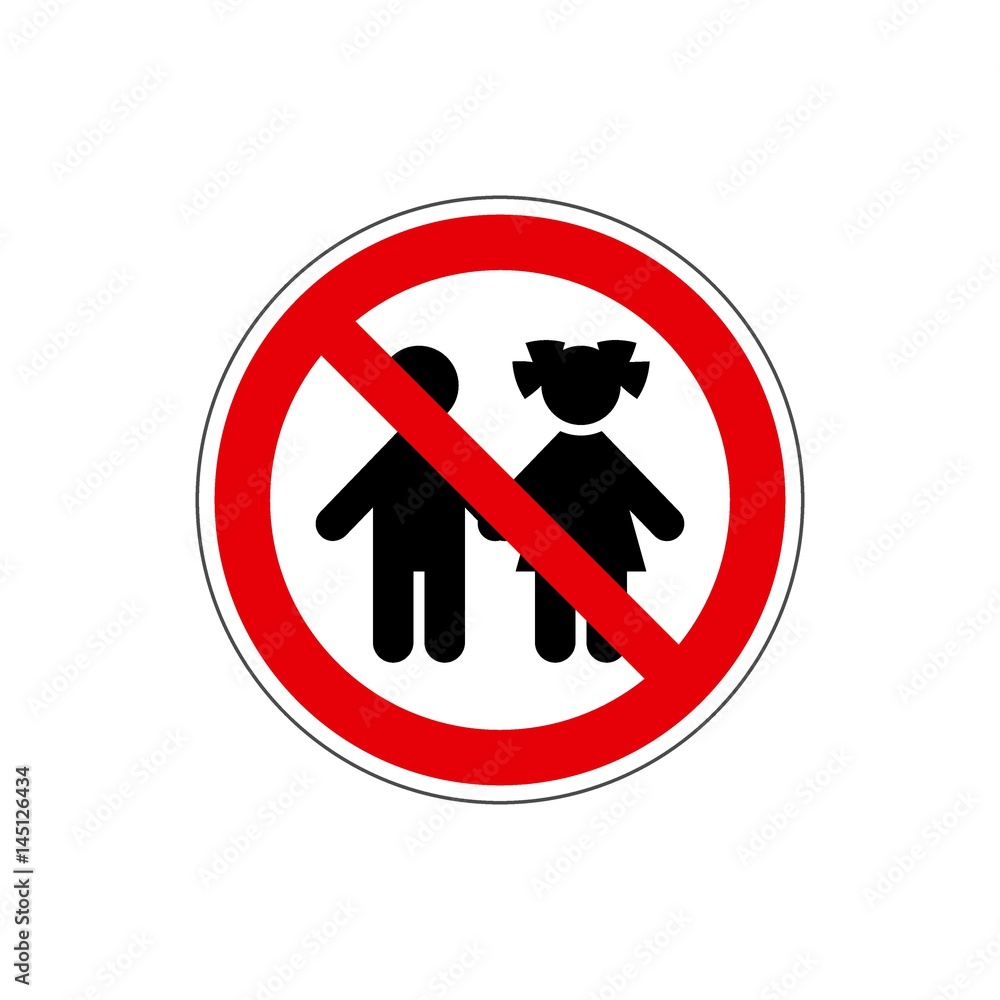 STOP! Not for children. VECTOR. The icon with a red contour on a white ...