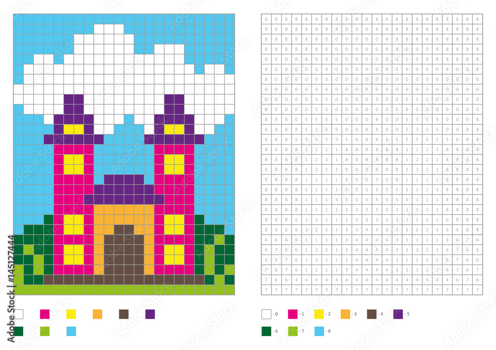 Coloring book with numbered squares. Kids coloring page, pixel coloring ...