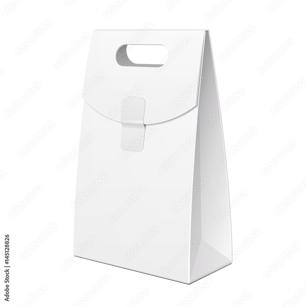 White Cardboard Carry Box Bag Packaging With Handles For Food, Gift Or ...