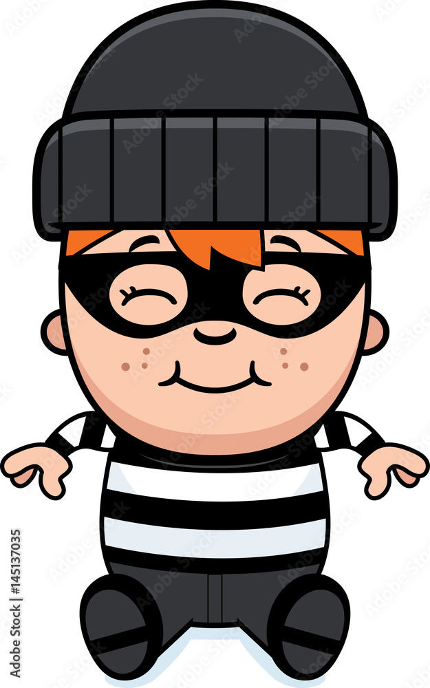 Cartoon Little Burglar Sitting Stock Vector | Adobe Stock