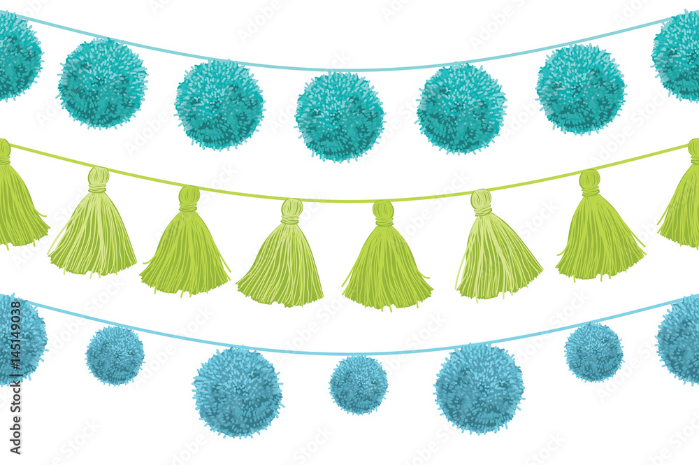 Vector Colorful Vibrant Birthday Party Pom Poms Set On A String ...