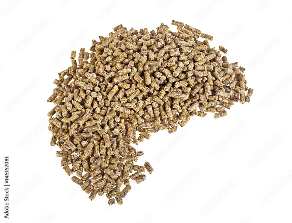 Wheatfeed pellets, pelleted compound feed on a white background Stock ...